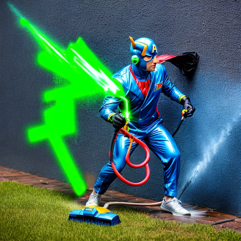 Super hero using a pressure washing wand. Add the letters "EC" to the ...
