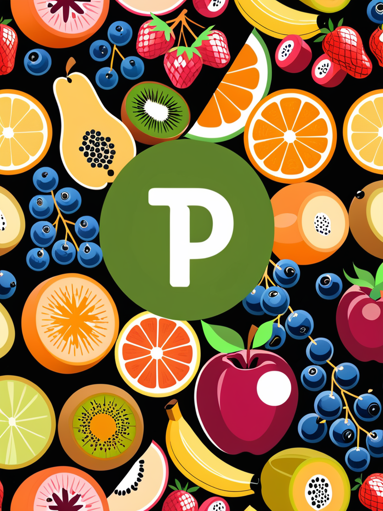Colorful Collection of Fresh Fruits with a Green Letter P Centerpiece