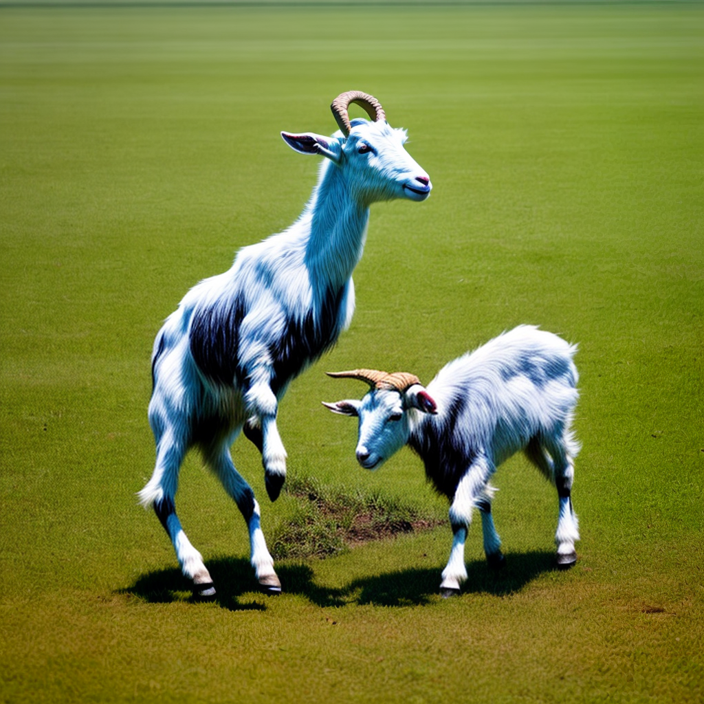 white goat dancing on the medow
