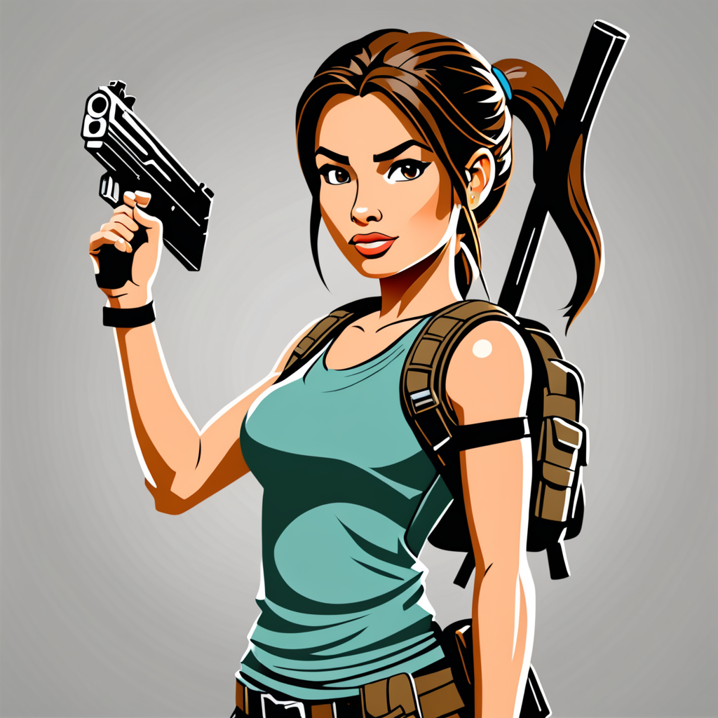 kid Lara croft from the cartoon. Cartoon style. lined flat colors ...