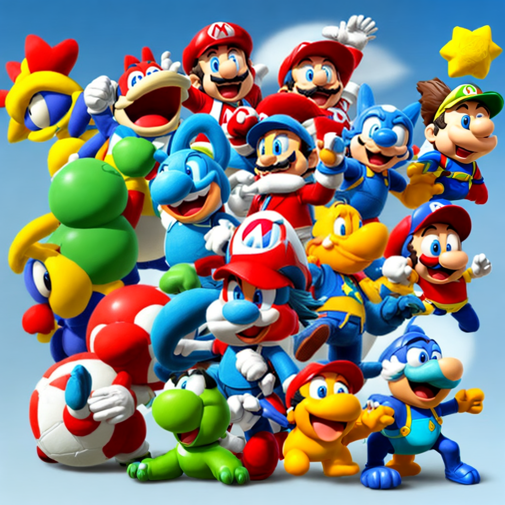All the various nintendo characters standing around each other with ...