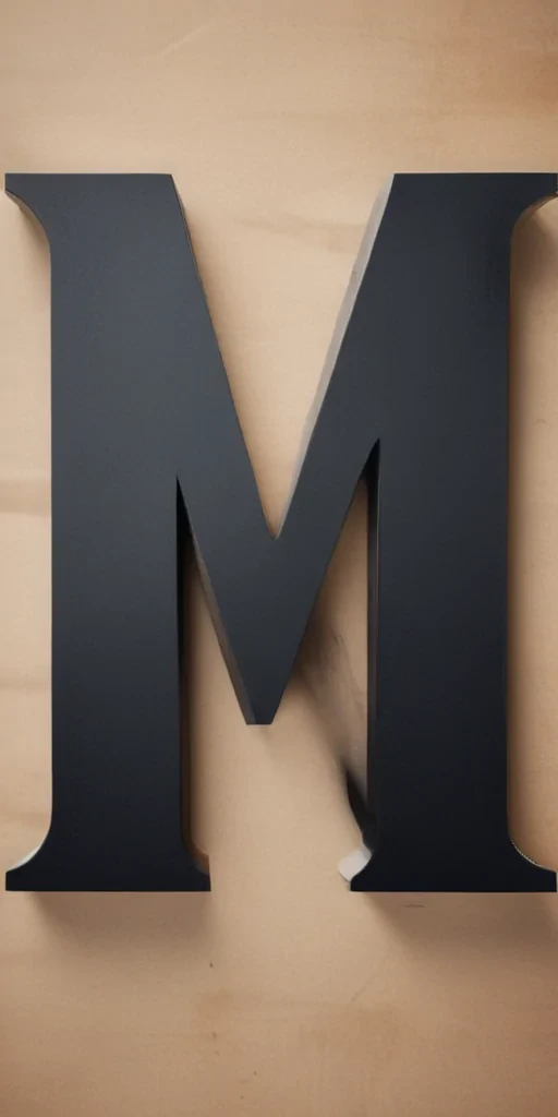 Stylized Black Letter M Set Against a Warm Wooden Background