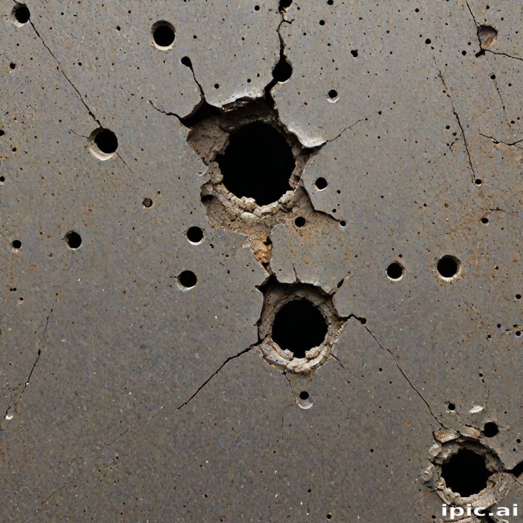 Close-Up of Weathered Metal Surface with Cracks and Circular Holes