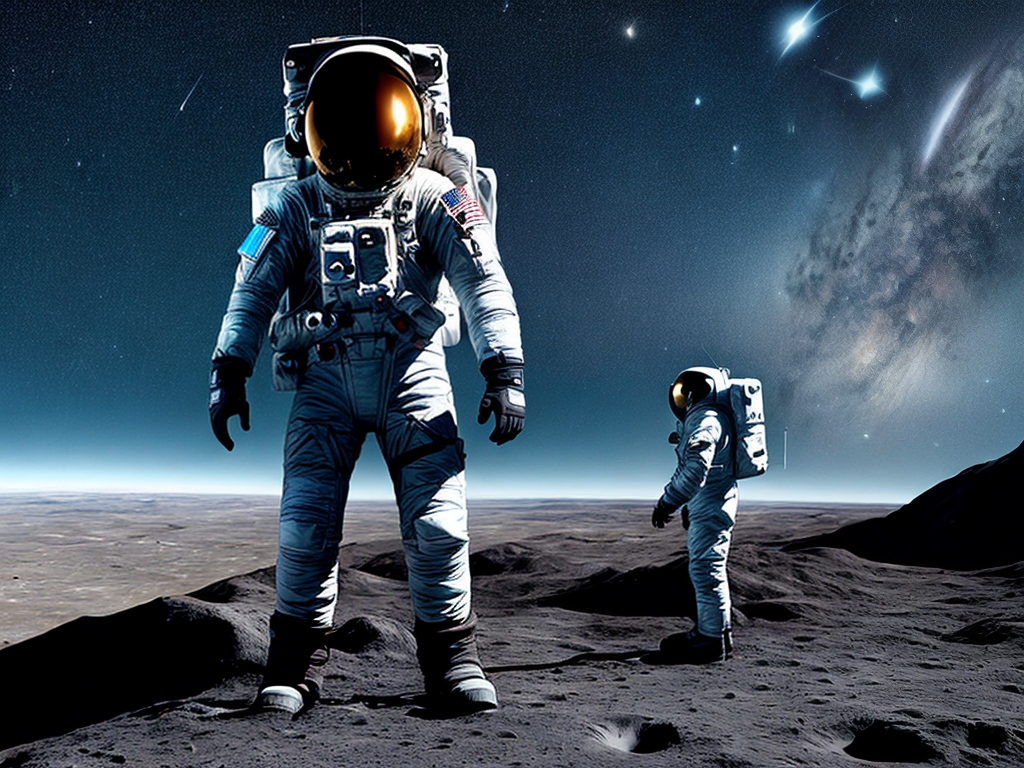 ultra HD astronaut with his hand on his belt, standing on the moon