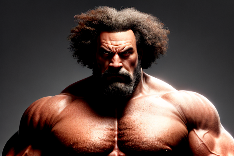 A strong, large, man with a curly head and one eye on his forehead