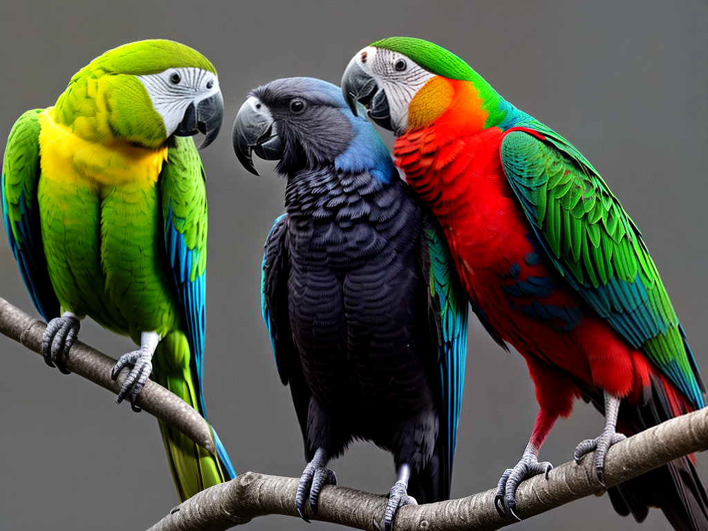 Generate the picture of a bird which has crow's head and parrot's body