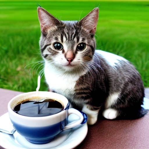 Cute cat drinking coffee