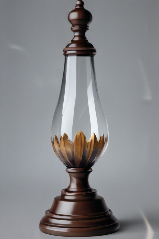 Elegant Glass Lamp with Intricate Floral Design and Rich Wooden Base