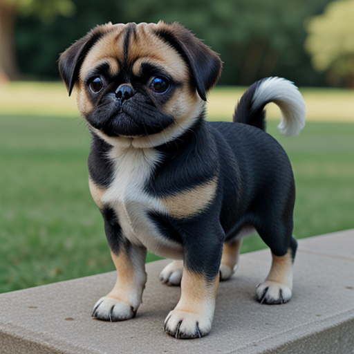 A Playful Pug Puppy Standing Proudly in a Sunny Outdoor Park