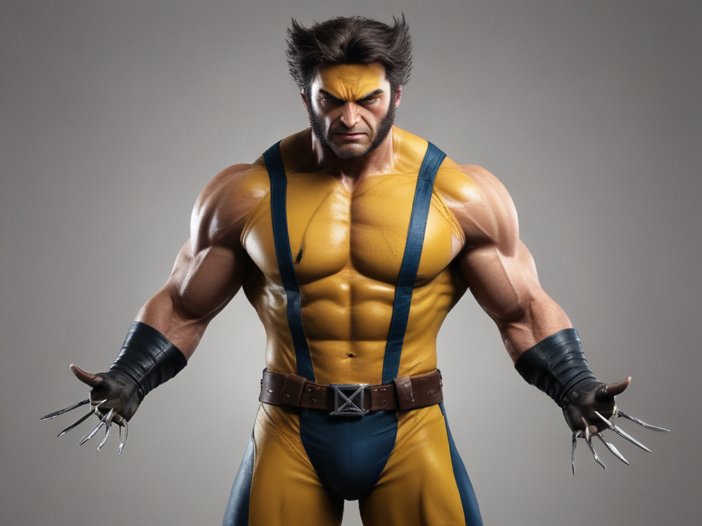 Dynamic Portrait of a Muscular Superhero with Claws and Intense Expression