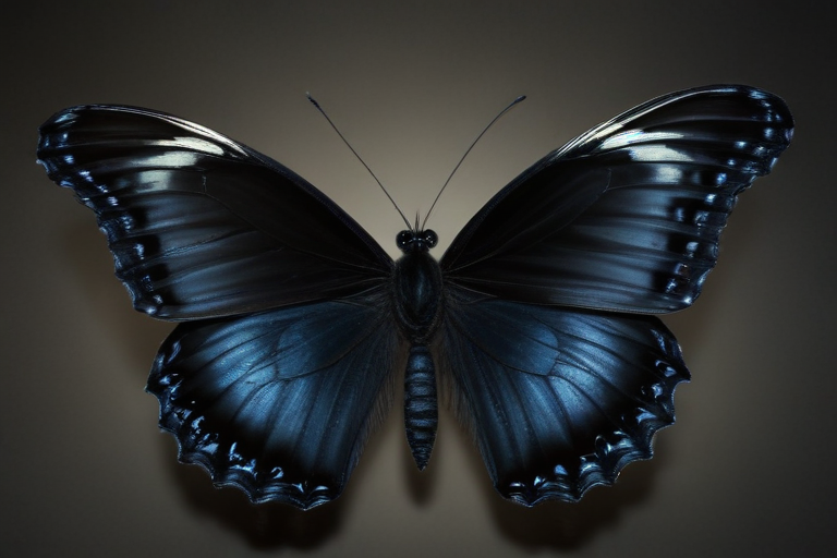 A Stunning Black Butterfly Displaying Intricate Patterns Against a Dark ...