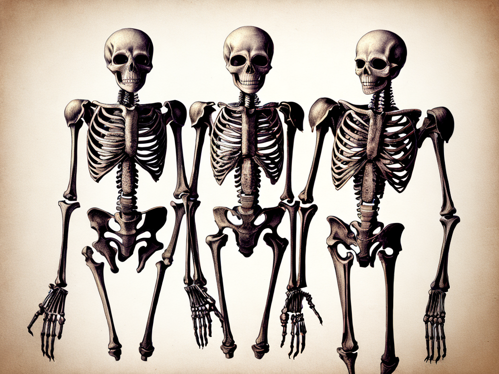 Skeleton illustrations with wording on the background