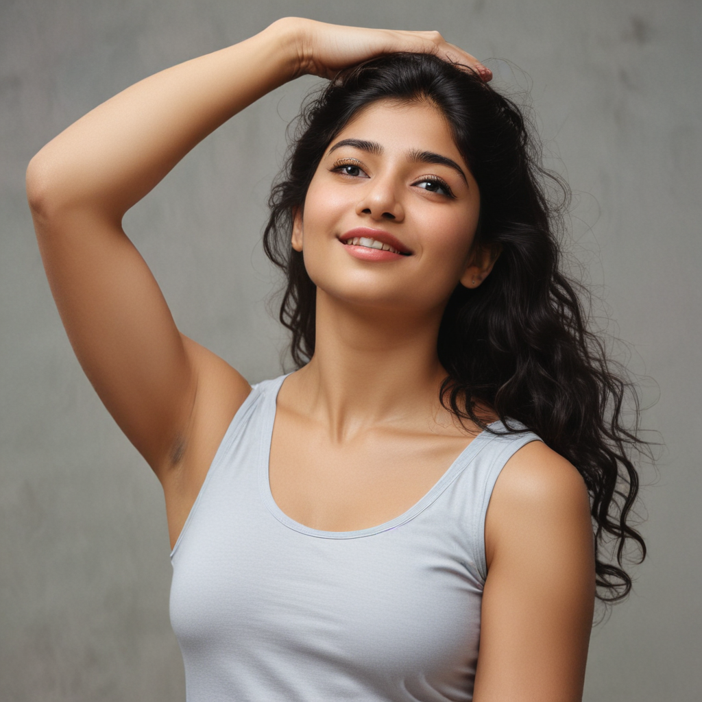 Realistic Sai pallavi,arms up,white banian,,dark armpit,dark skin