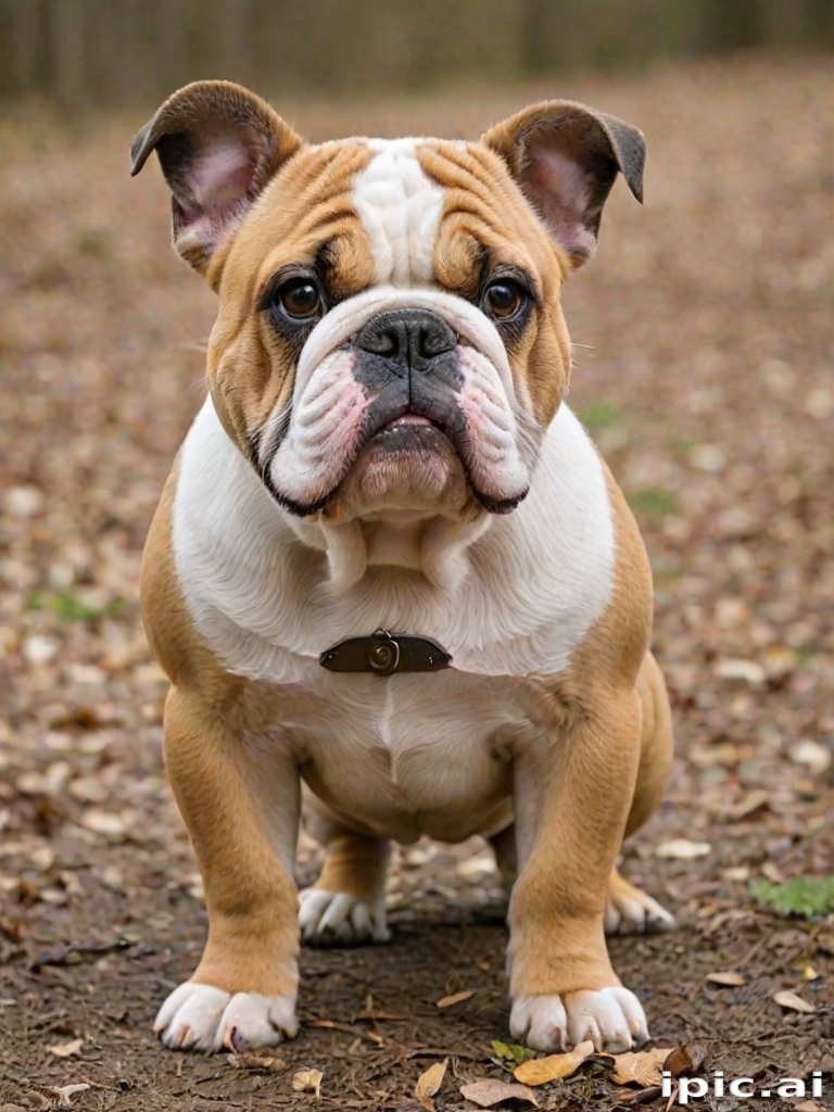A Playful Bulldog Enjoys a Beautiful Day Outdoors in Nature.