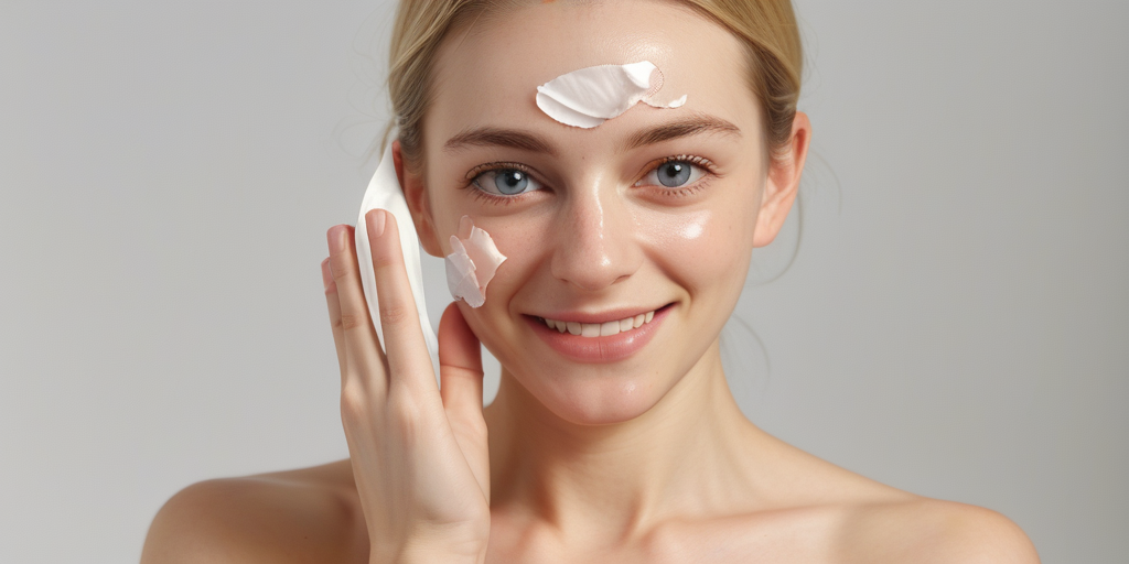 Smiling Woman Applying Skincare Mask for a Radiant, Healthy Glow