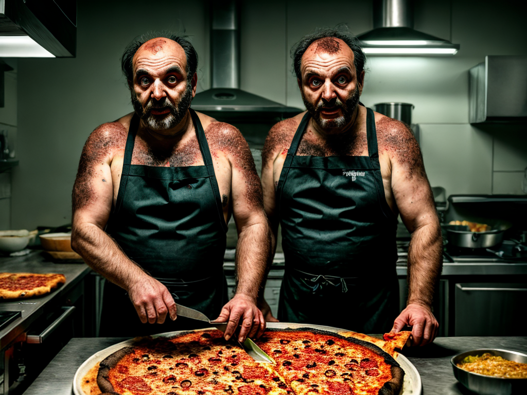 scary italian chef making disgusting demonic pizza in the night, horror ...