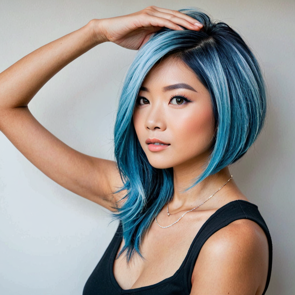 Asian blue hair underlayer