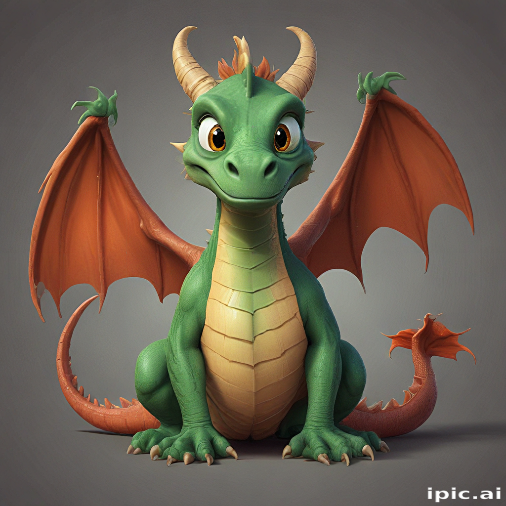 Adorable Cartoon Dragon with Cheerful Expression and Colorful Wings