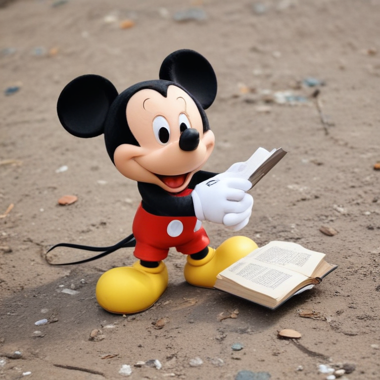 mickey mouse cartoon throwing a book on the ground