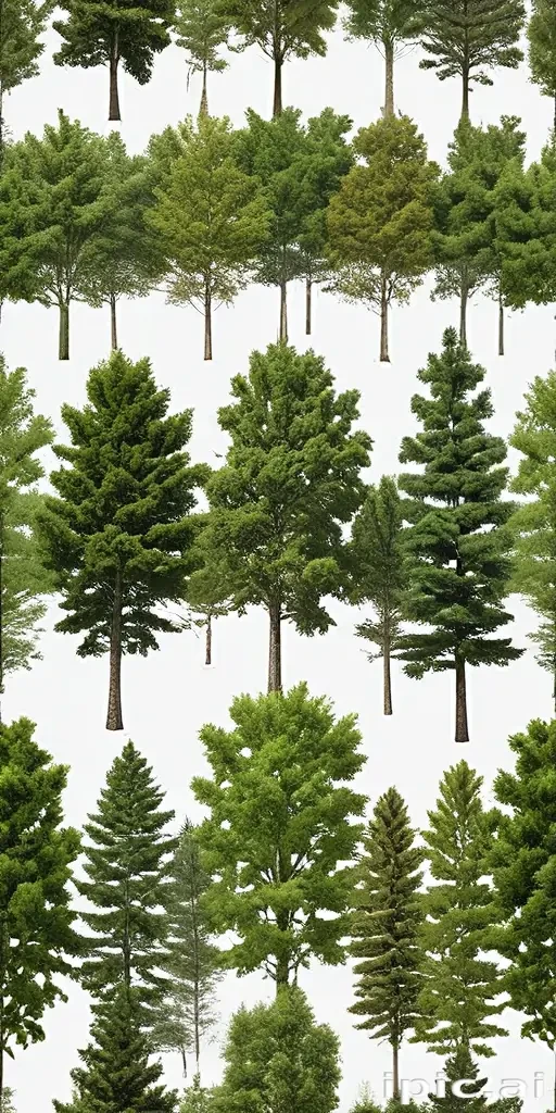 A Diverse Collection of Various Trees Against a White Background.
