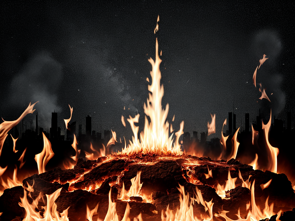 mankind burning in a fire created by its own madness