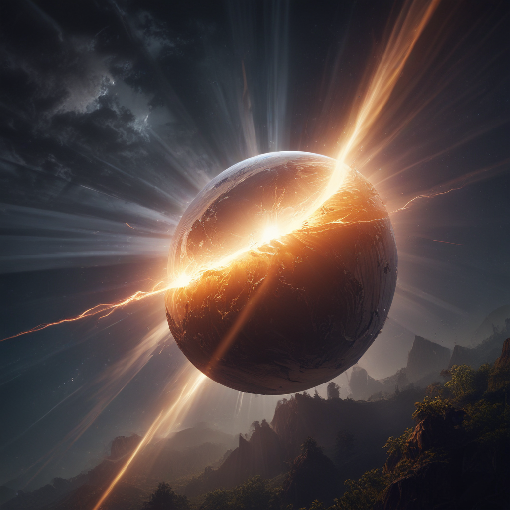 A powerful beam of light destroying a planet