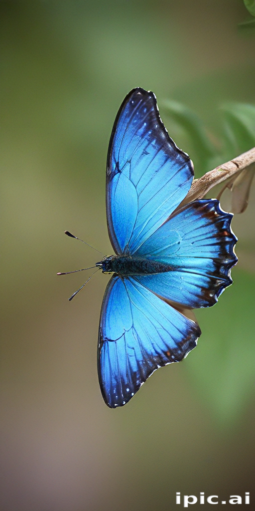 Vibrant Blue Butterfly Perched Gracefully on a Delicate Green Leaf