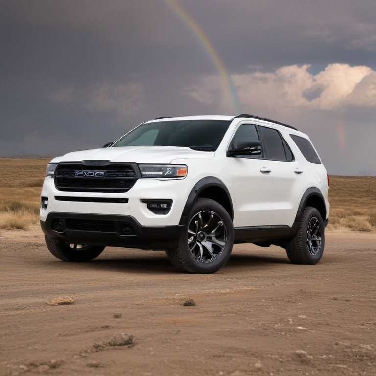 White dodge ram black Ford explorer over rainbow