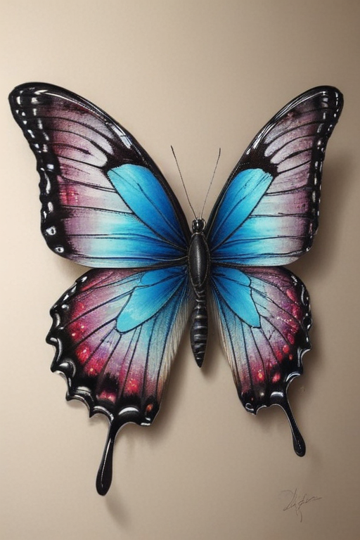 Vibrant Blue Butterfly with Stunning Wings and Artistic Dripping Detail