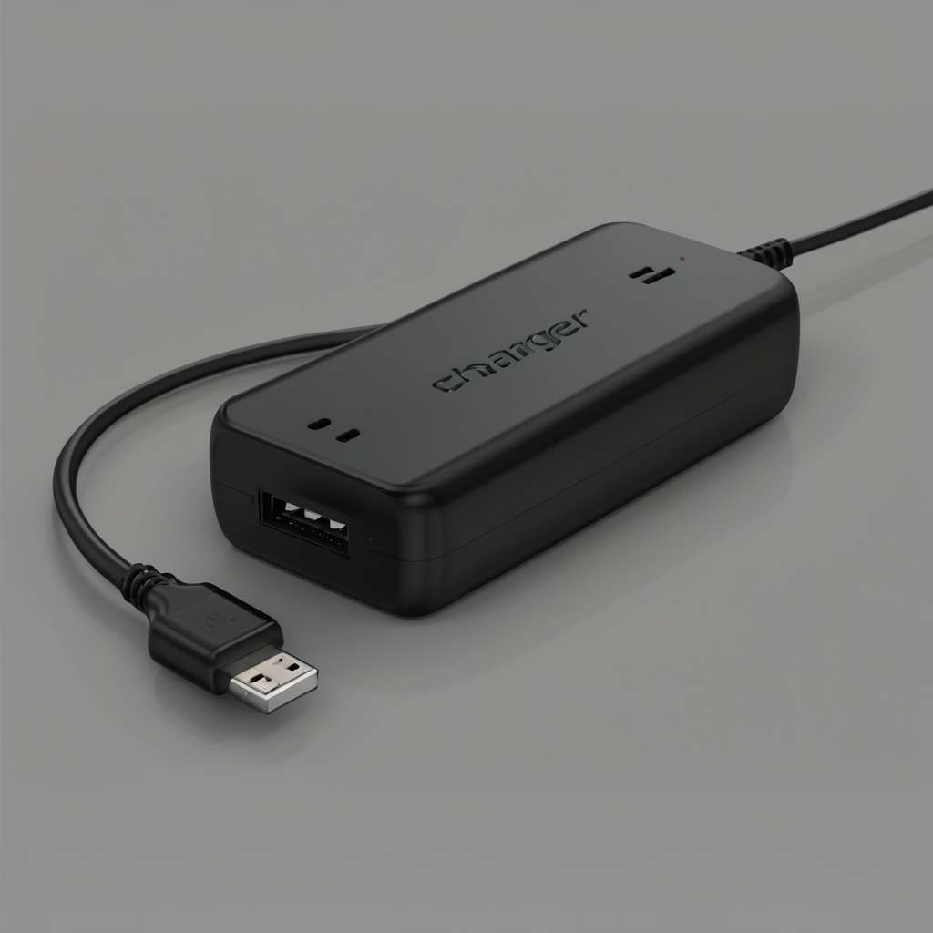 Compact Black USB Charger with Cable for Convenient Device Powering