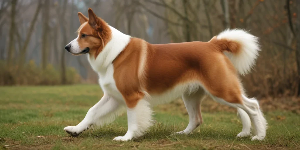 A Majestic Dog Gracefully Walking Through a Serene Forest Landscape.