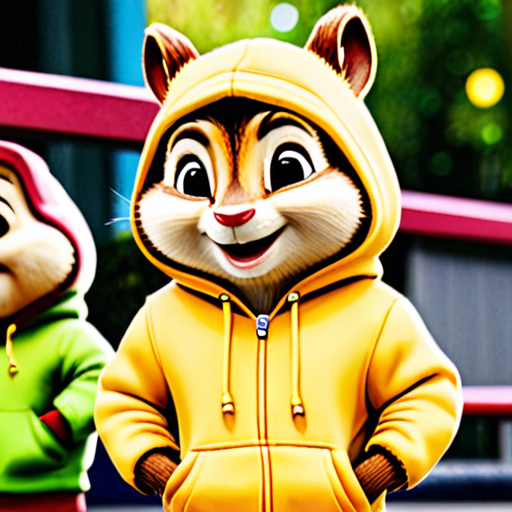 alvin seville the chipmunk in a yellow hoodie