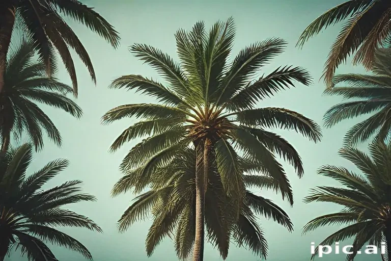 Tranquil Scene of Lush Palm Trees Against a Soft Blue Background