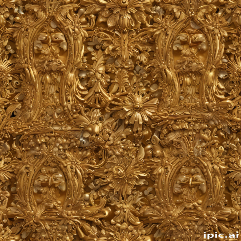 Intricate Golden Floral Pattern with Elaborate Design and Texture Details