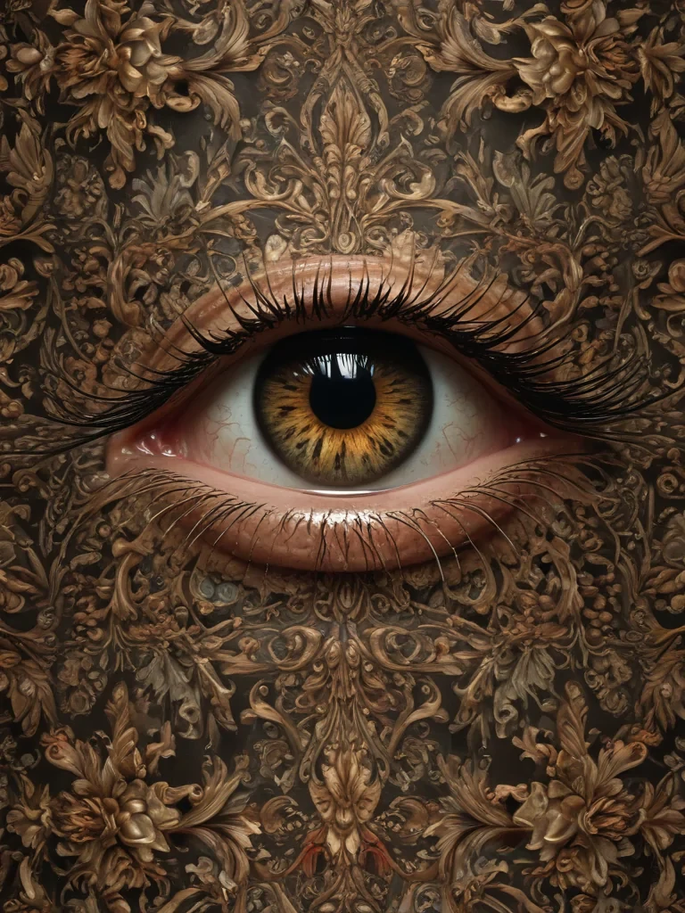 Intricate Eye Surrounded by Ornate Floral Patterns and Textures