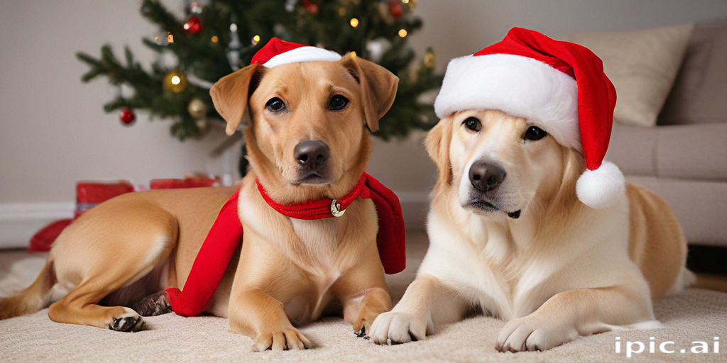 Adorable Dogs in Santa Hats Celebrate Christmas by the Tree