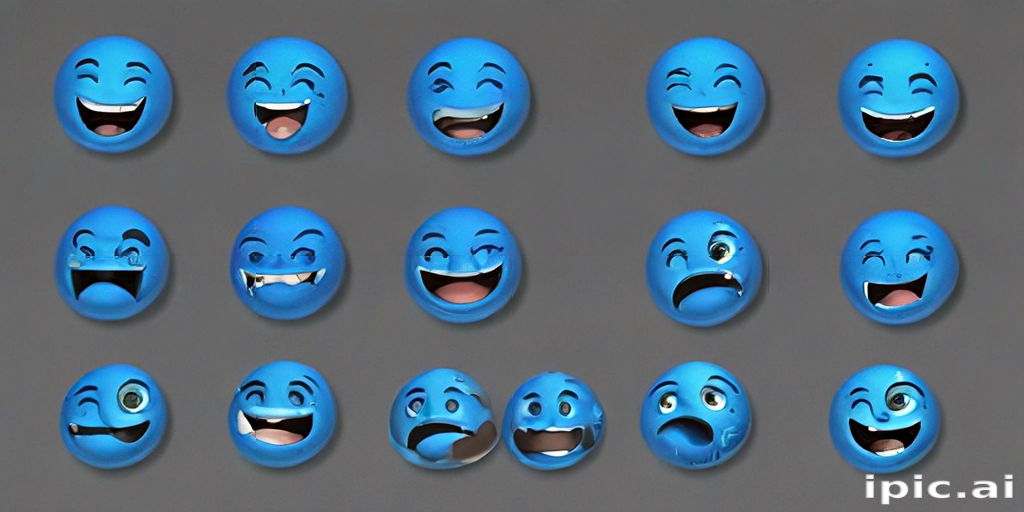 Array of Diverse Blue Emoticons Expressing Various Emotions and Reactions