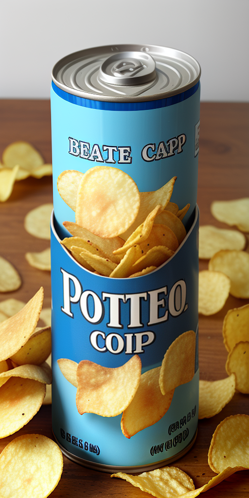 Delicious Crunchy Potato Chips in a Colorful Can with Open Lid