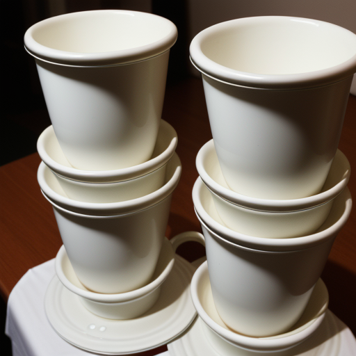Stacked White Cups and Saucers on a Table Ready for Use