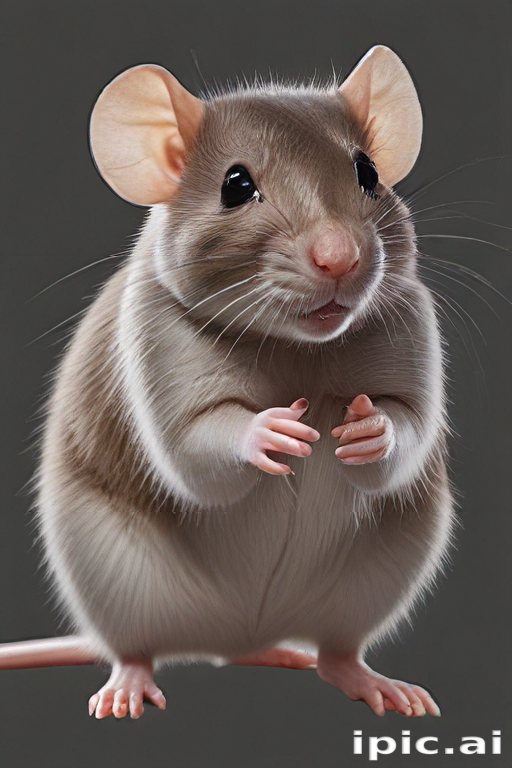 A Cute and Playful Mouse Standing Upright with Tiny Hands and Ears
