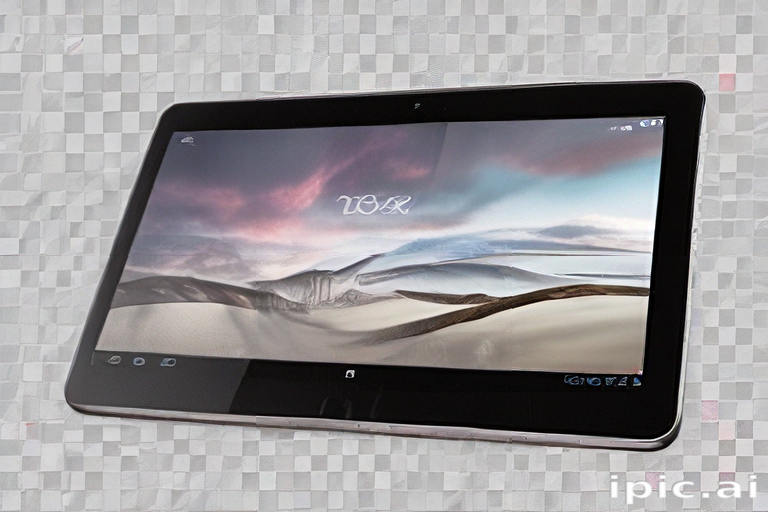 Modern Tablet Displaying Abstract Landscape with Soft Colors and Textures