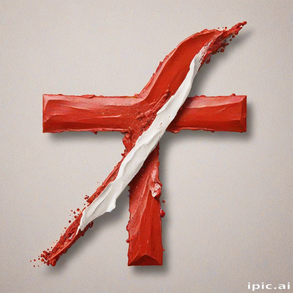Artistic Representation of a Cross Split by a Bold Brush Stroke