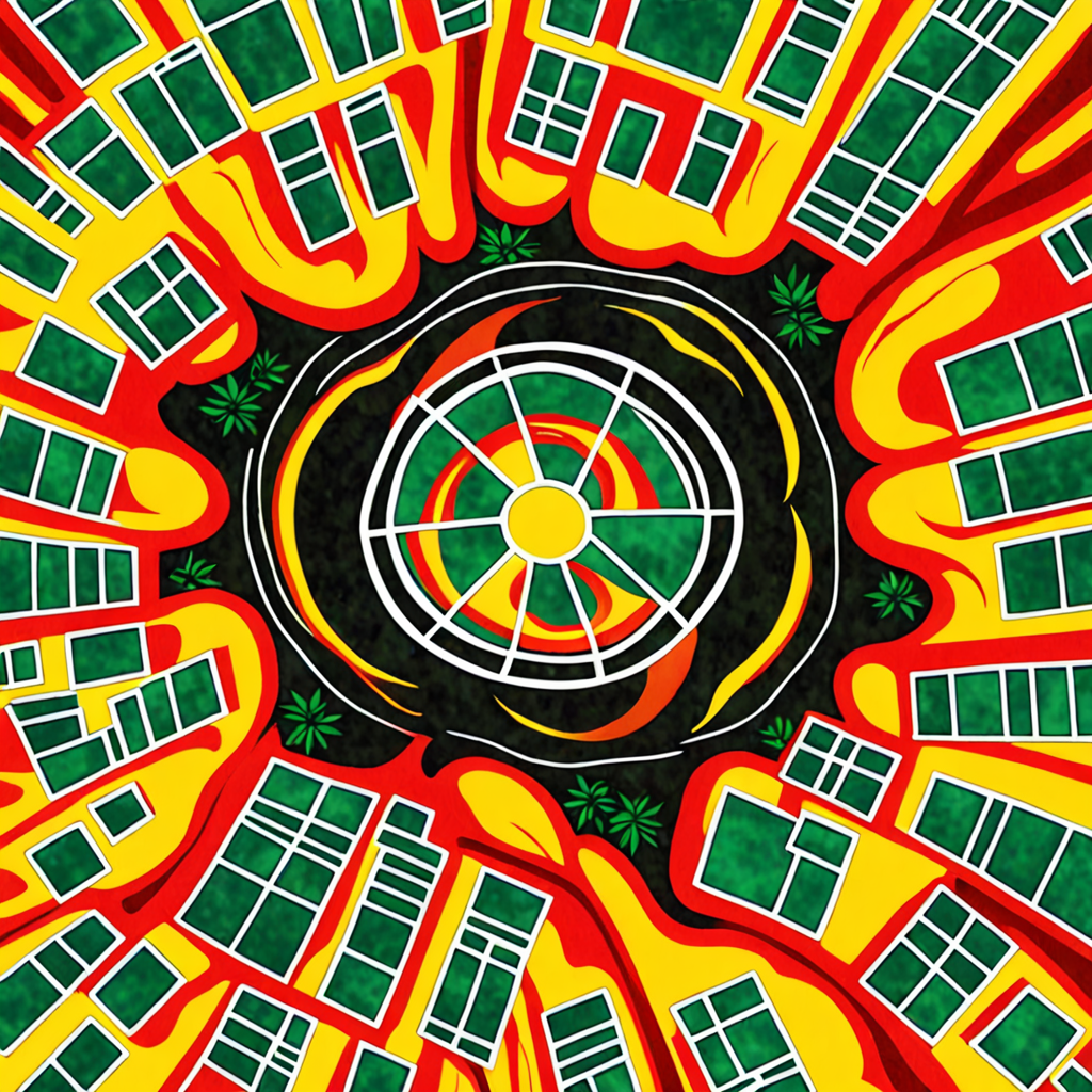 reggae aesthetic burned urban ground in yellow red green colors flames ...