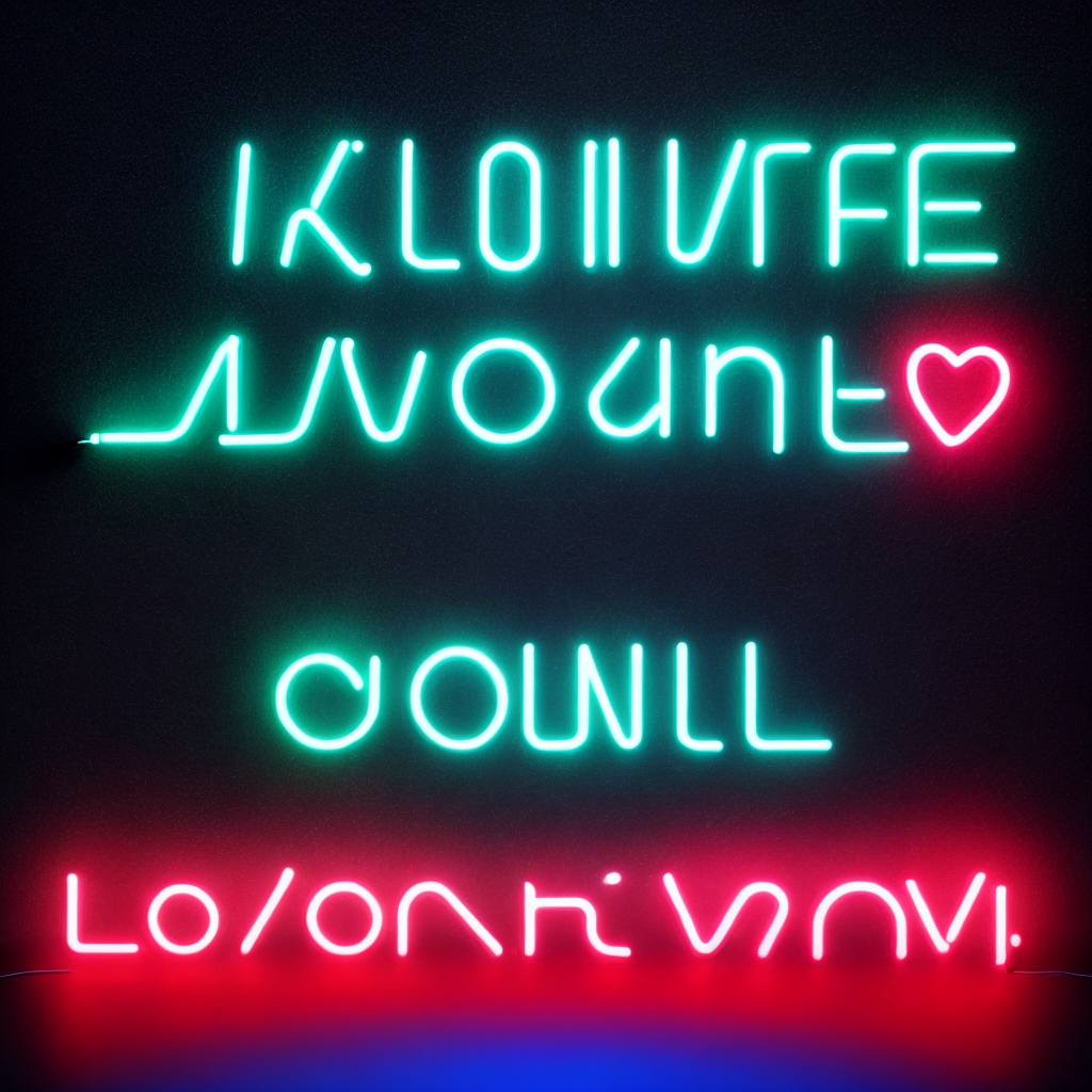 Neon Sign that has two rows of text the top row says Ilove and the ...
