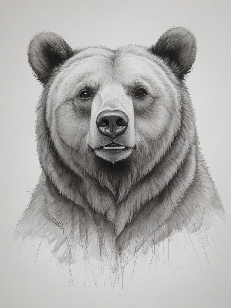 Intricate Sketch of a Majestic Bear with Detailed Fur Texture