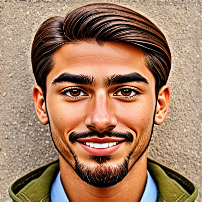 cartoon portrait of friendly male face with olive skin