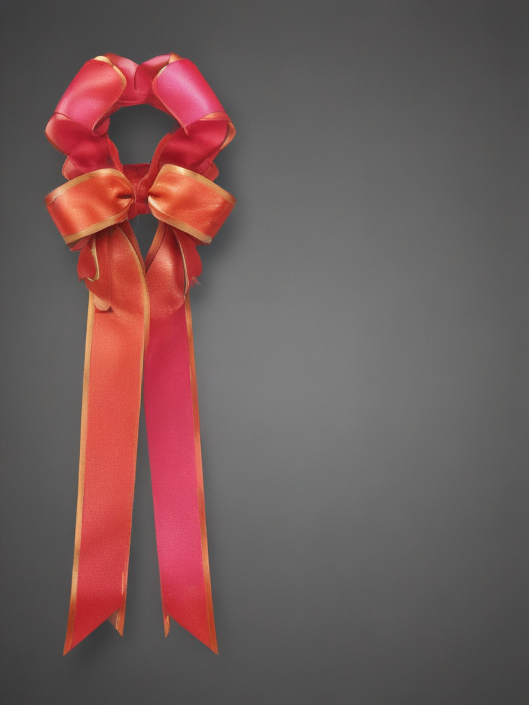 Elegant Pink and Orange Ribbon Bow Against a Dark Gray Background