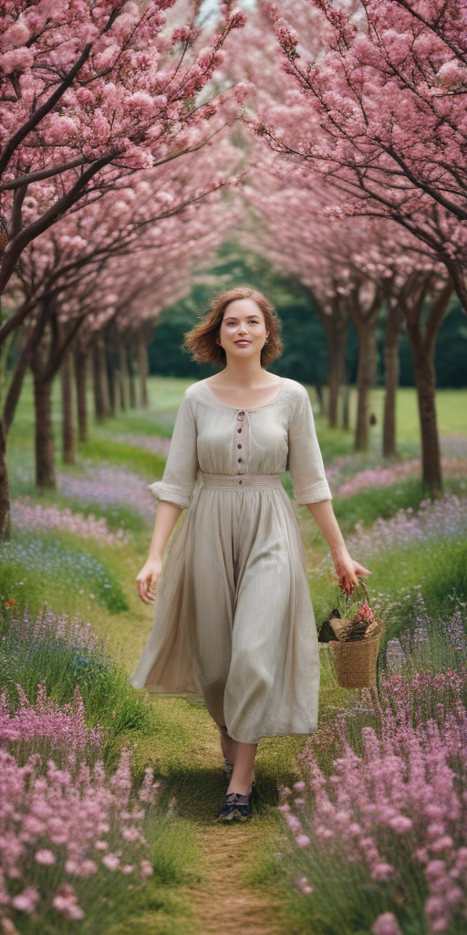 A Serene Stroll Through a Blossoming Cherry Blossom Pathway in Spring