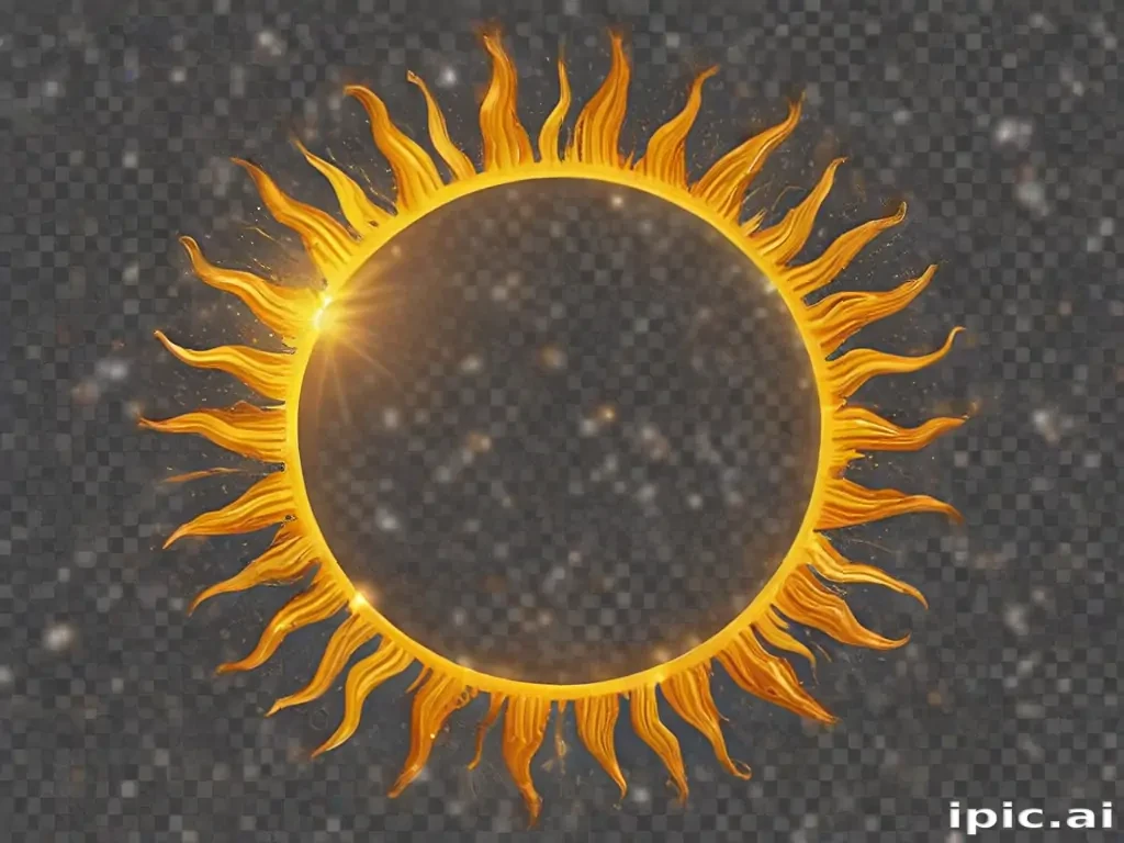Radiant Golden Sun with Vibrant Rays Against a Transparent Background