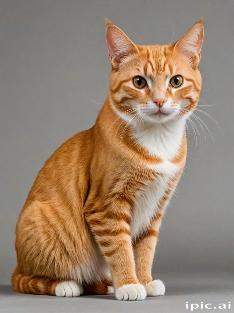 A Beautiful Orange Tabby Cat Sitting Gracefully Against a Neutral ...